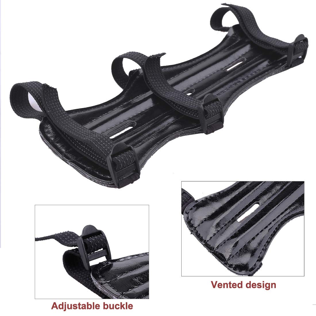 KRATARC Archery Arm Guard Adjustable 3-Strap Accessory Protective Lightweight Hunting Target Shooting Adult Unisex (Black- 2PCS)