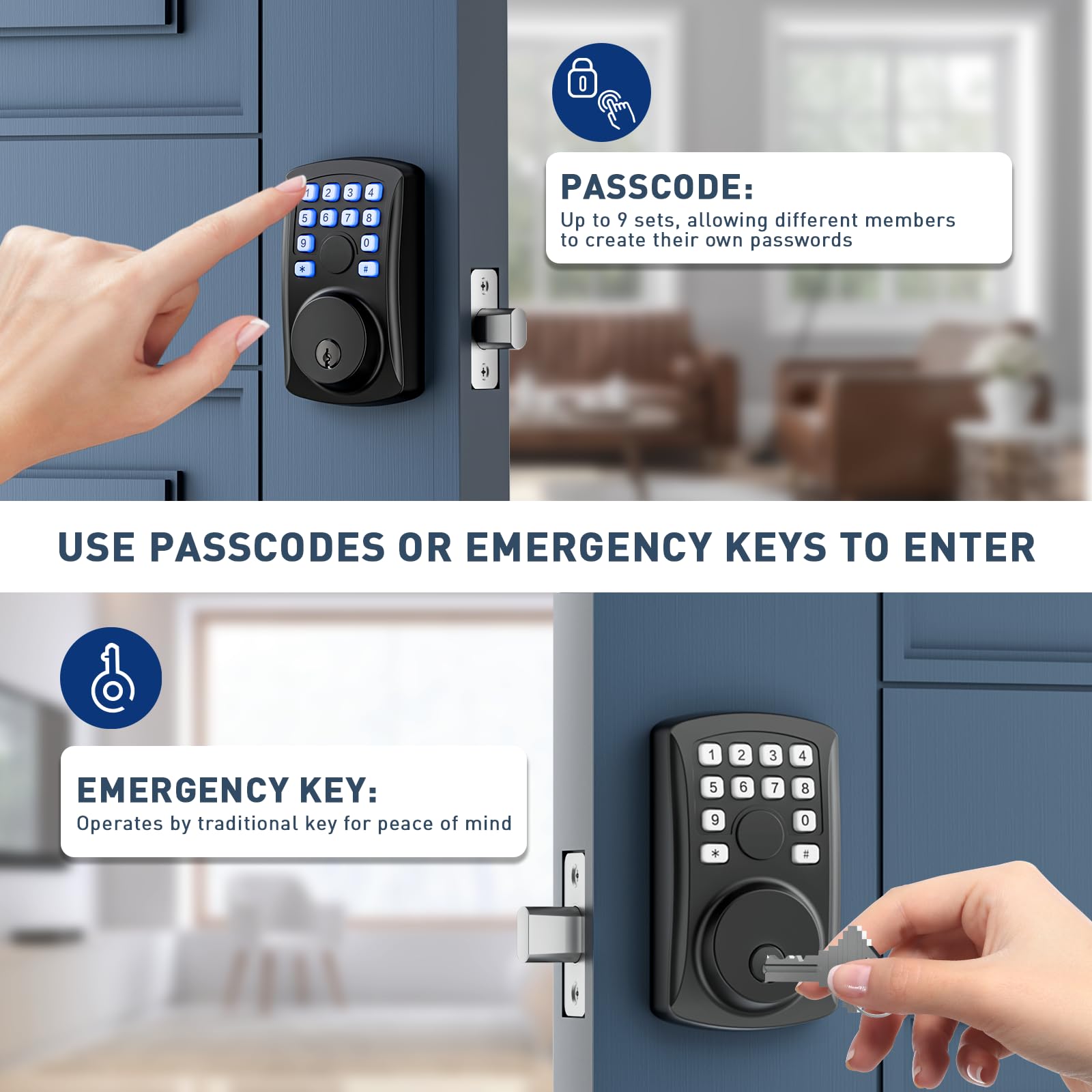 HIDALIFE Keyless Entry Door Lock Set, Deadbolt Smart Lock, Electronic Keypad Deadbolt with Shelby Lever for Front Door, Office, Apartment, Easy-Installation, Auto Lock- Matte Black