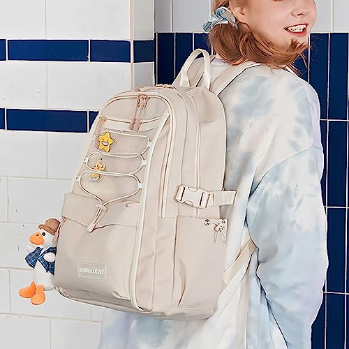 Verdancy Kawaii Backpack for Teens School College Students Travel Checkered Aesthetic Bookbag Schoolbag Casual Daypack (White, Small-Fit 14" Laptop)