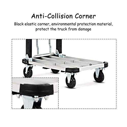 HWZQHJY Folding Aluminum Platform Truck, 4-Wheel Dolly Cart, Height and Length Adjustable, 330-lb Capacity, Silver