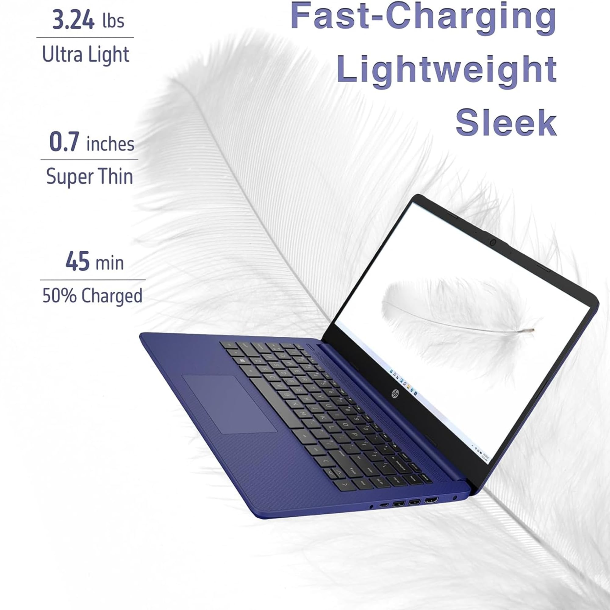 HP Stream 14" HD Ultral Light Laptop, 8GB RAM, 314GB Storage (64GB eMMC+250GB Portable SSD), Intel Quad-Core Processor, HDMI, Upto 11 hrs Long Battery Life, Office 365 1-Year, Win 11 S, Royal Blue