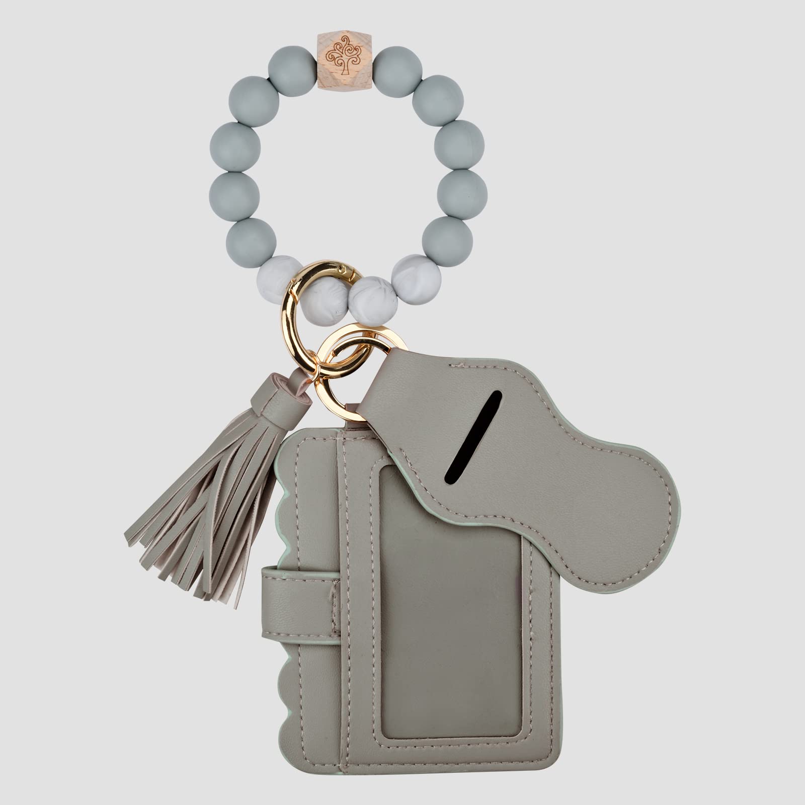 KESOCORAY Women Wristlet Bracelet Keychain Wallet,Silicone Beaded Bangle Keyring Tassel (Creamy Gray)