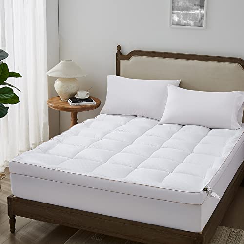 TopTopper Mattress Topper California King, Cooling Mattress Pad Cover for Hot Sleepers, Extra Thick 5D Snow Down Alternative Overfilled Plush Pillow Top with 8-21 Inch Deep Pocket - 72"x84" White