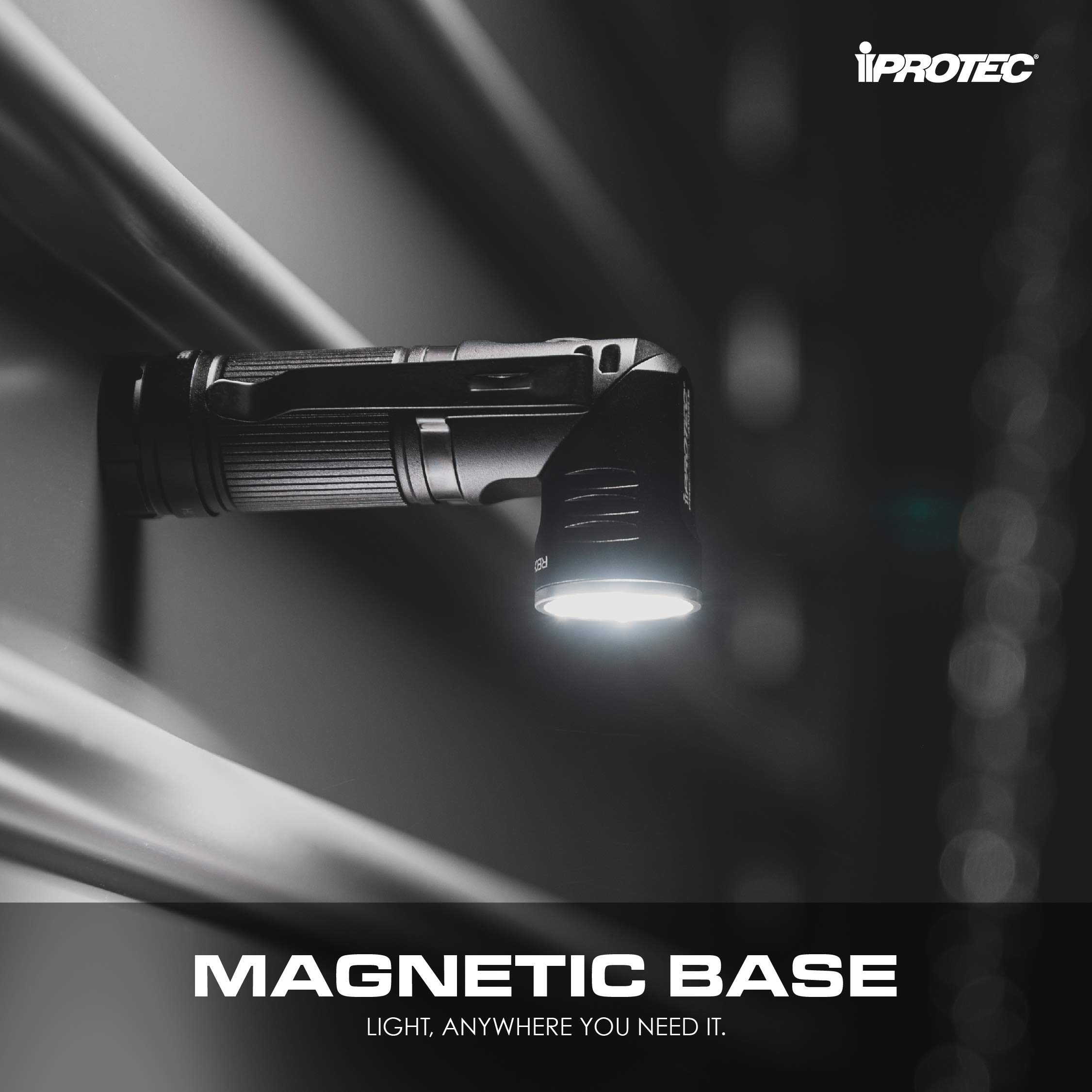 iProtec PRO500RCAngle 500 Lumen 90 Degree Pivoting Flashlight, USB Rechargeable Angled Tactical Work Light with Rotating Head 3 Light Modes; Pocket Clip Magnetic Base for Hands-Free Lighting