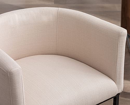 VESCASA Linen Upholstered Dining Chairs with Barrel Back, Mid Century Modern Padded Restaurant Chairs with Black Metal Frame for Kitchen, Dining Room, Set of 6, Cream