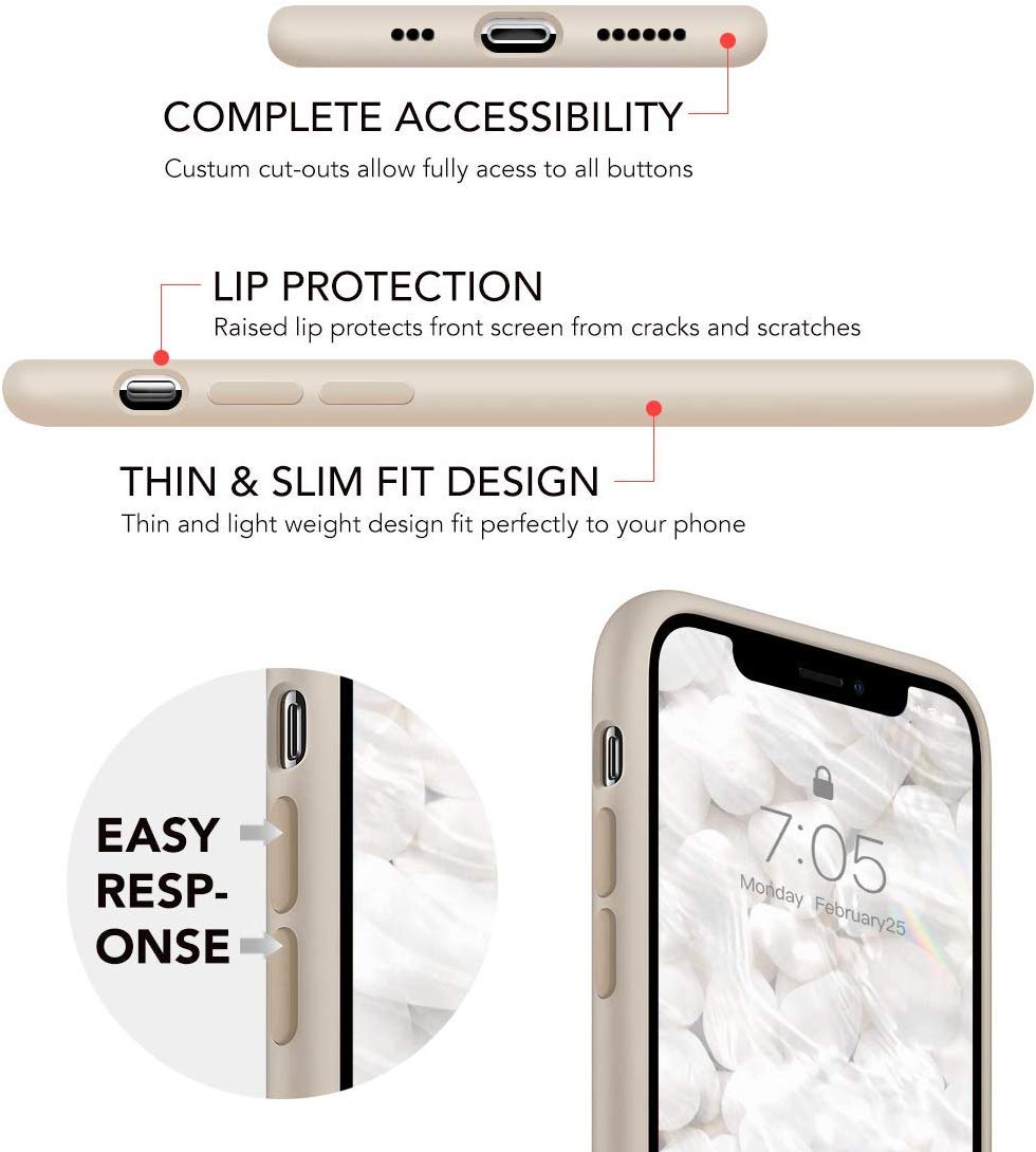 IceSword iPhone 11 Pro Case Stone, Thin Liquid Silicone Case, Soft Silk Microfiber Cloth, Matte Pure Beige, Tan, Creamy, Gel Rubber Full Body, Cool Protective Shockproof Cover 5.8" 11P - Stone