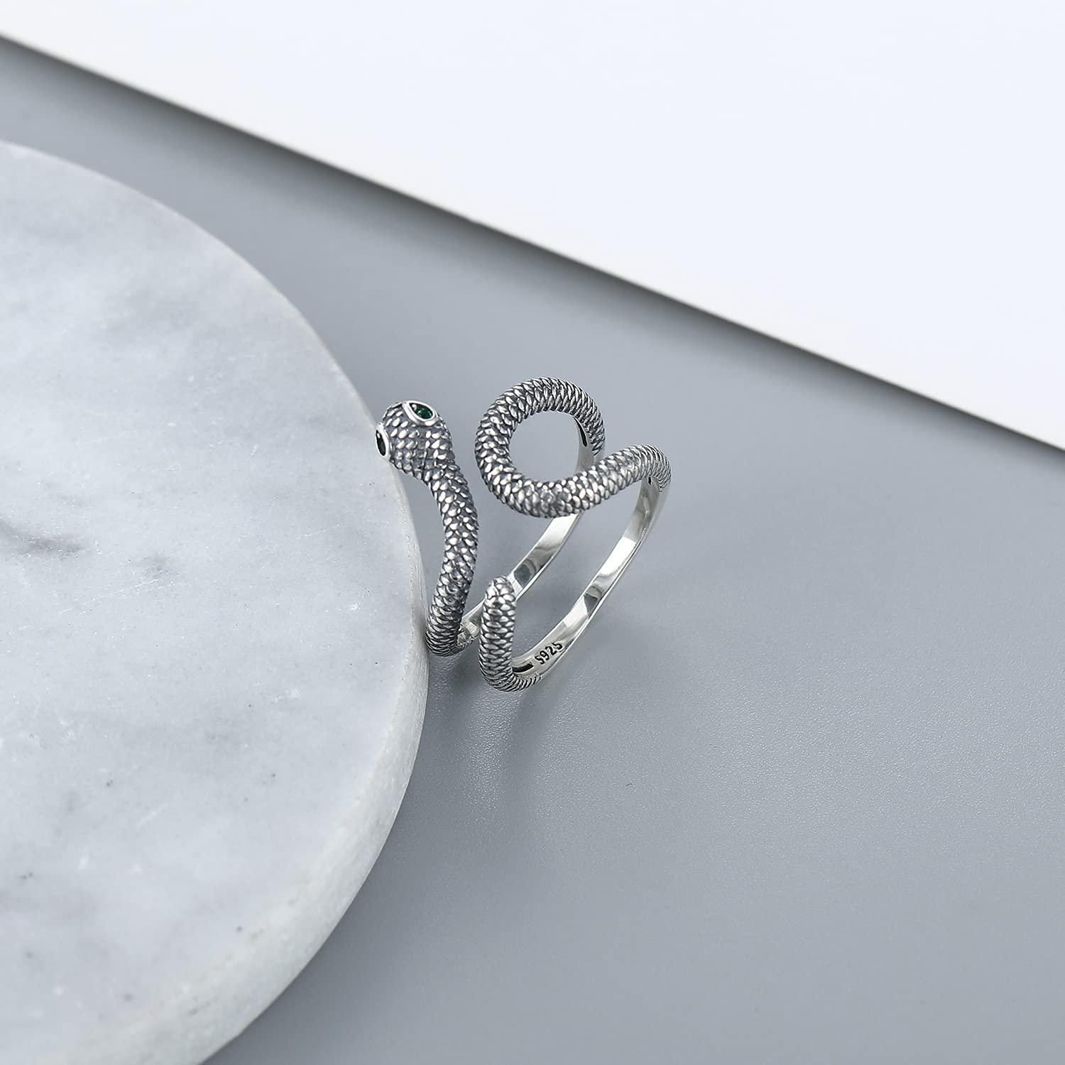 IPEPPY 925 Sterling Silver Snake Ring, Stacking Rings for Men Women Retro Opening Adjustable Ring Jewelry (B-Snake Ring)