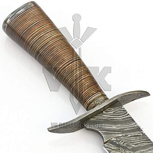 JNR Traders Damascus Steel Fixed Blade Hunting Knife with Leather Sheath - 2285