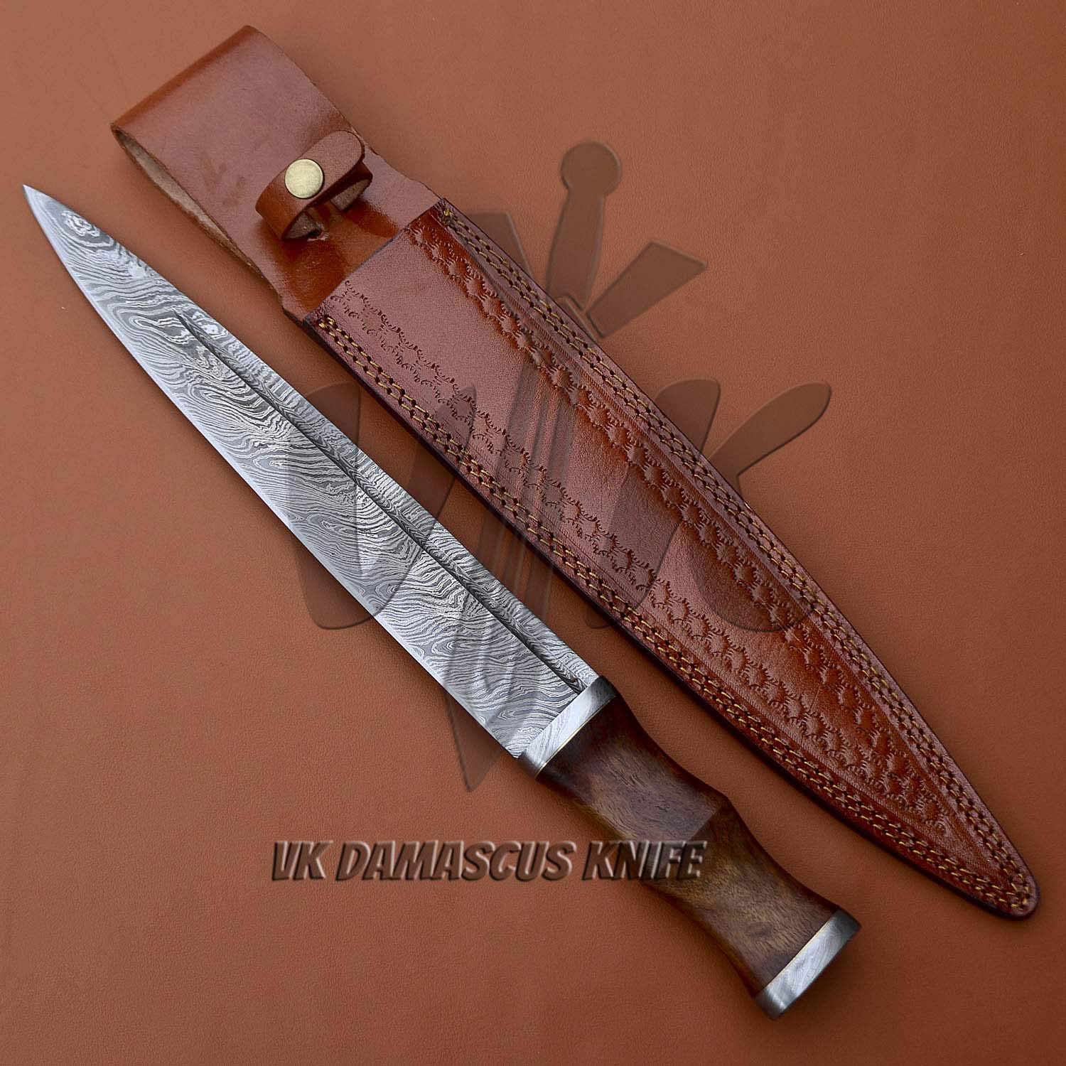 JNR Traders Damascus Steel Full Tang Fixed Blade Hunting Knife with Leather Sheath -4002