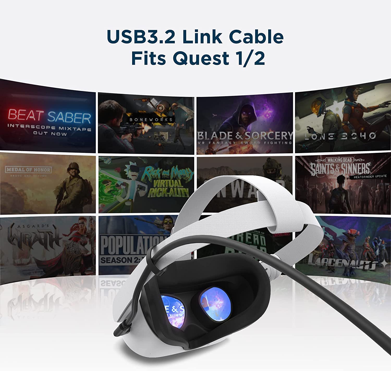 Link Cable Compatible with Oculus Quest 2 Accessories, Black, 16FT VR Headset Type-C USB 3.2 Link Cable for meta Quest 2 and Quest to Gaming PC, Fast Data Transfer and Charging up to 5Gbps and 3A