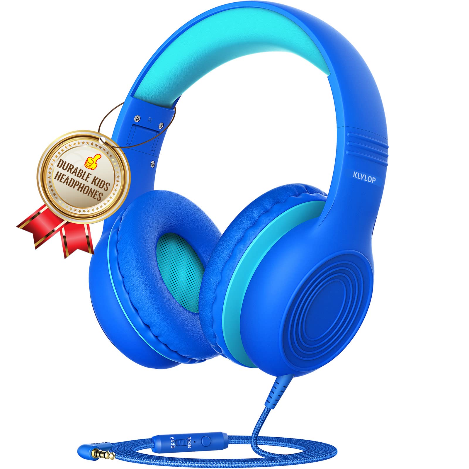 Kids Headphones with Microphone, KLYLOP Wired Headphone Over-Ear for Kids for School, 85/94dB Volume Limiter, Girls Boys Headphones for Kid with Share Function, Foldable Headset for iPad Kindle Tablet