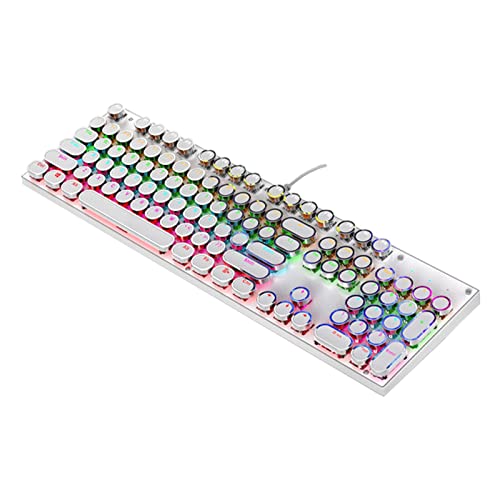 Retro Punk 104 Keys Gaming Keyboard Cool Lighting Effects Round Keycaps Wired with RGB Backlit Mechanical Shaft Gaming Keypad for Laptop PC, White
