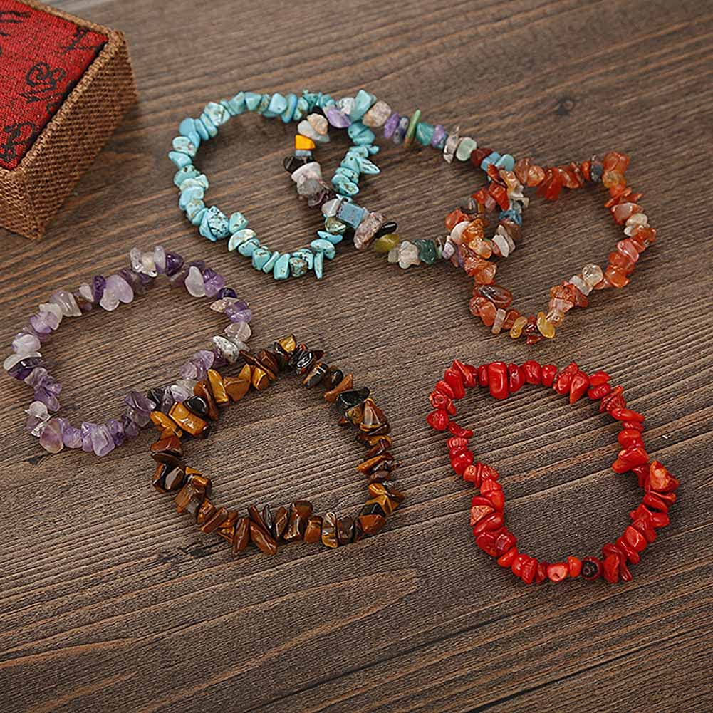 Jewdreamer 20Pcs Natural Gemstone Bracelets Chakra Crystal Irregular Chips Beads Stretch Bracelets for Women Align Chakras/Conquer Fear/Increase Communication Reiki