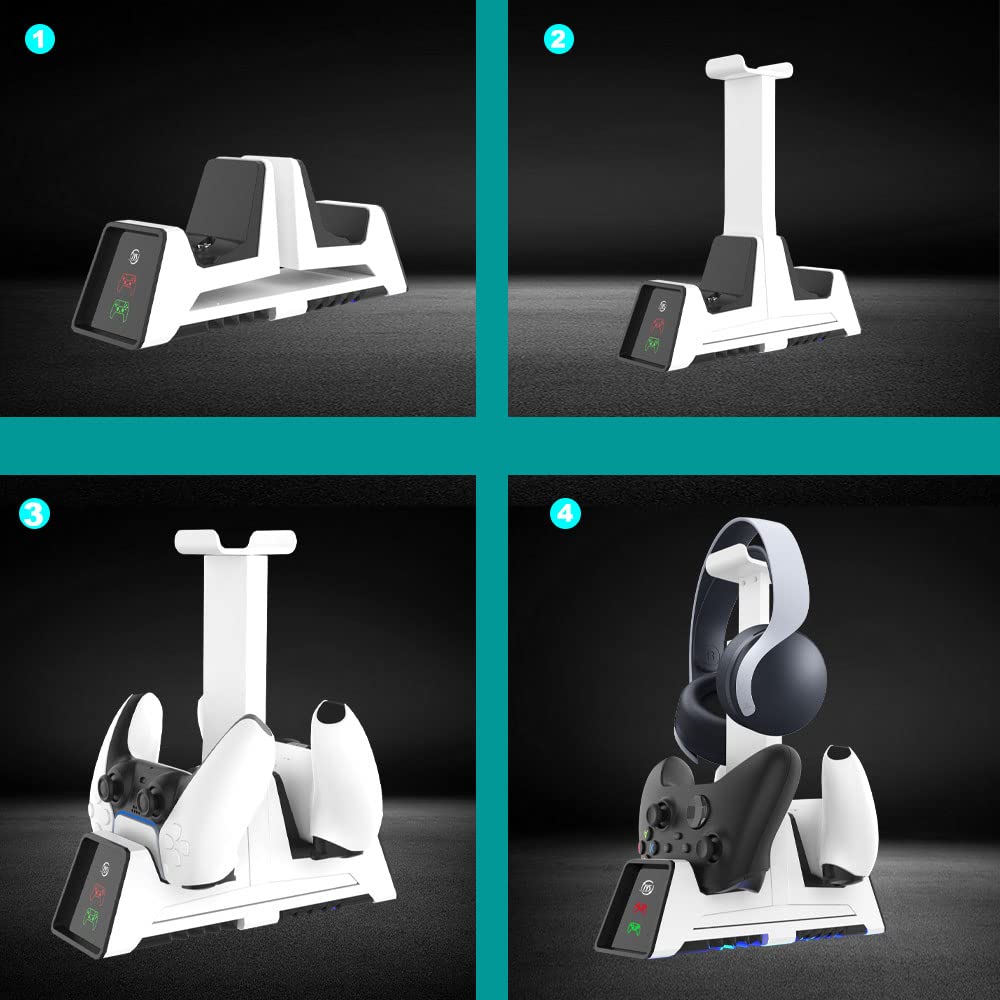 JDDWIN Magnetic Dual Charger Compatible with P5/X.S.X/NSW Controller,Controller Charger with Headset Hanger.