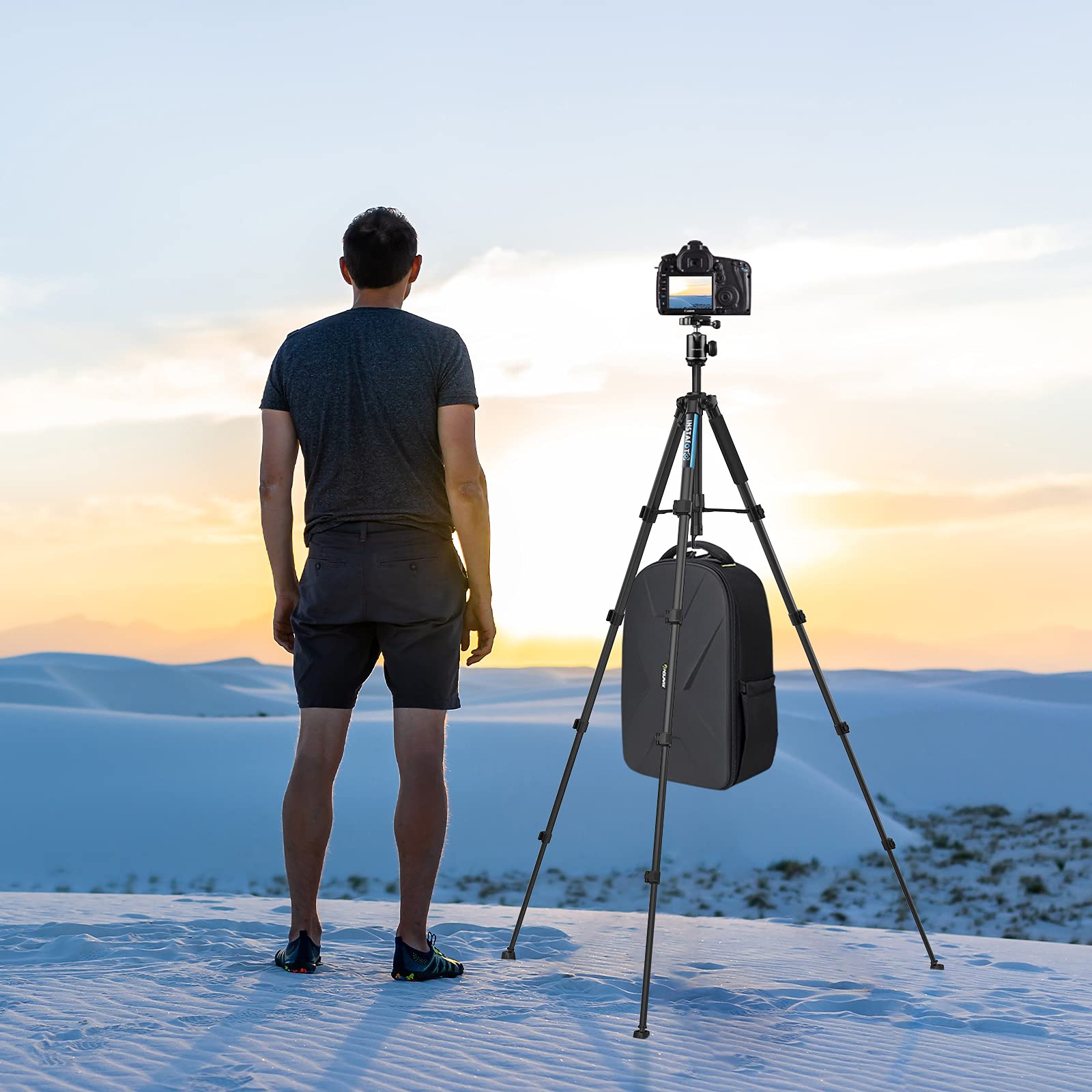 Instafoto 74'' Camera Tripod with Full Aluminum Ball Head, DSLR Tripod for Camera Canon Nikon with Quick-Release Plate, Phone/Tablet Holder & Carry Bag, Max. Load 17.6 lbs/ 8 kg