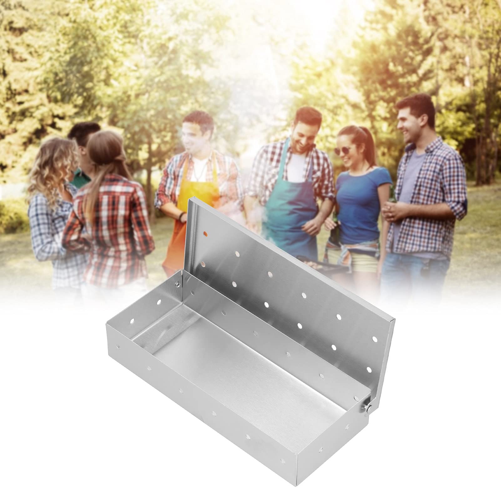 Jerys Smoker Box, Wood Chip Stainless Steel Barbecue Grill Box for Picnic for Party