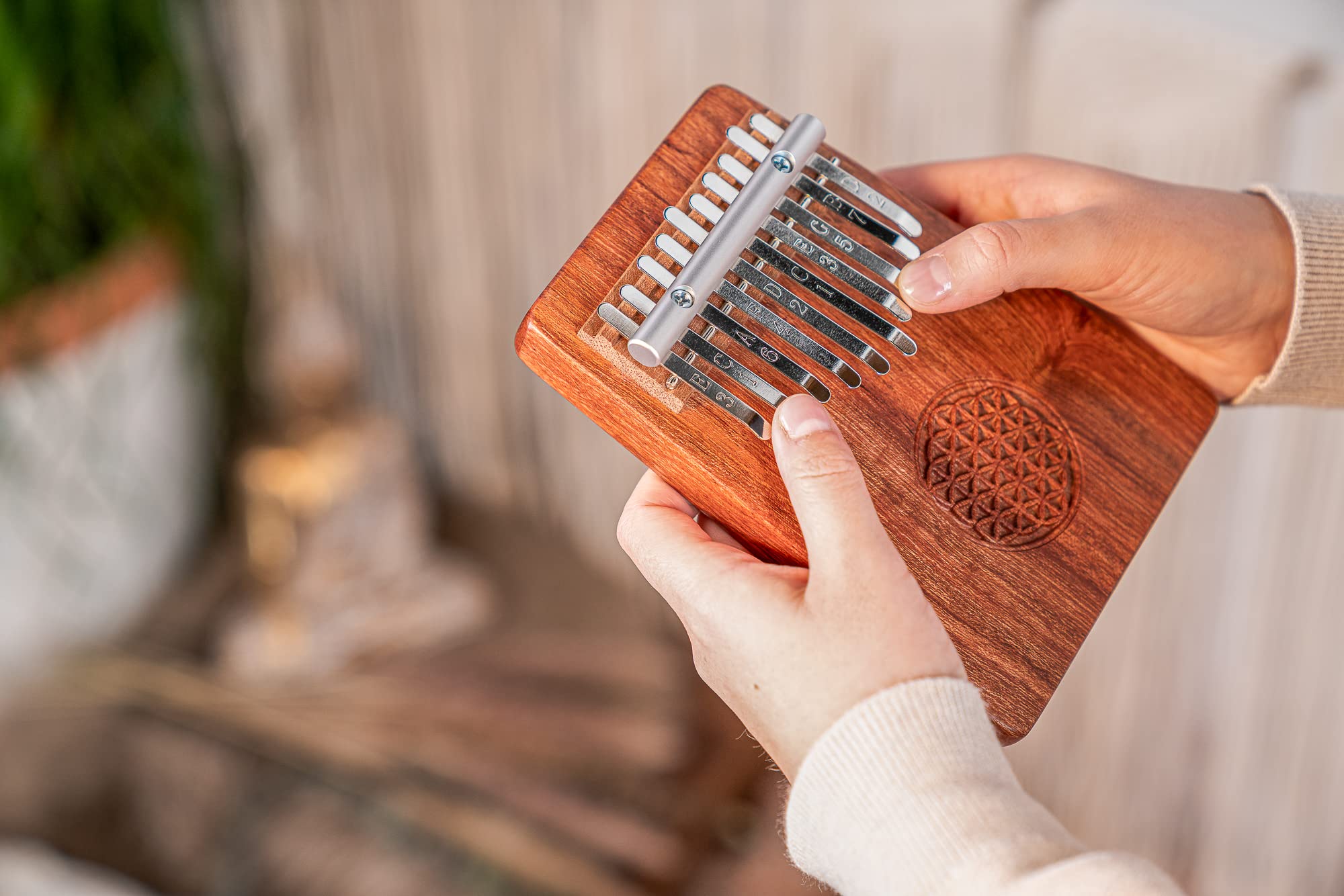 Kalimba Thumb Piano, 10 Keys β Includes Tuning Hammer and Case β For Meditation, ASMR, Sound Therapy and Yoga, 2-YEAR WARRANTY