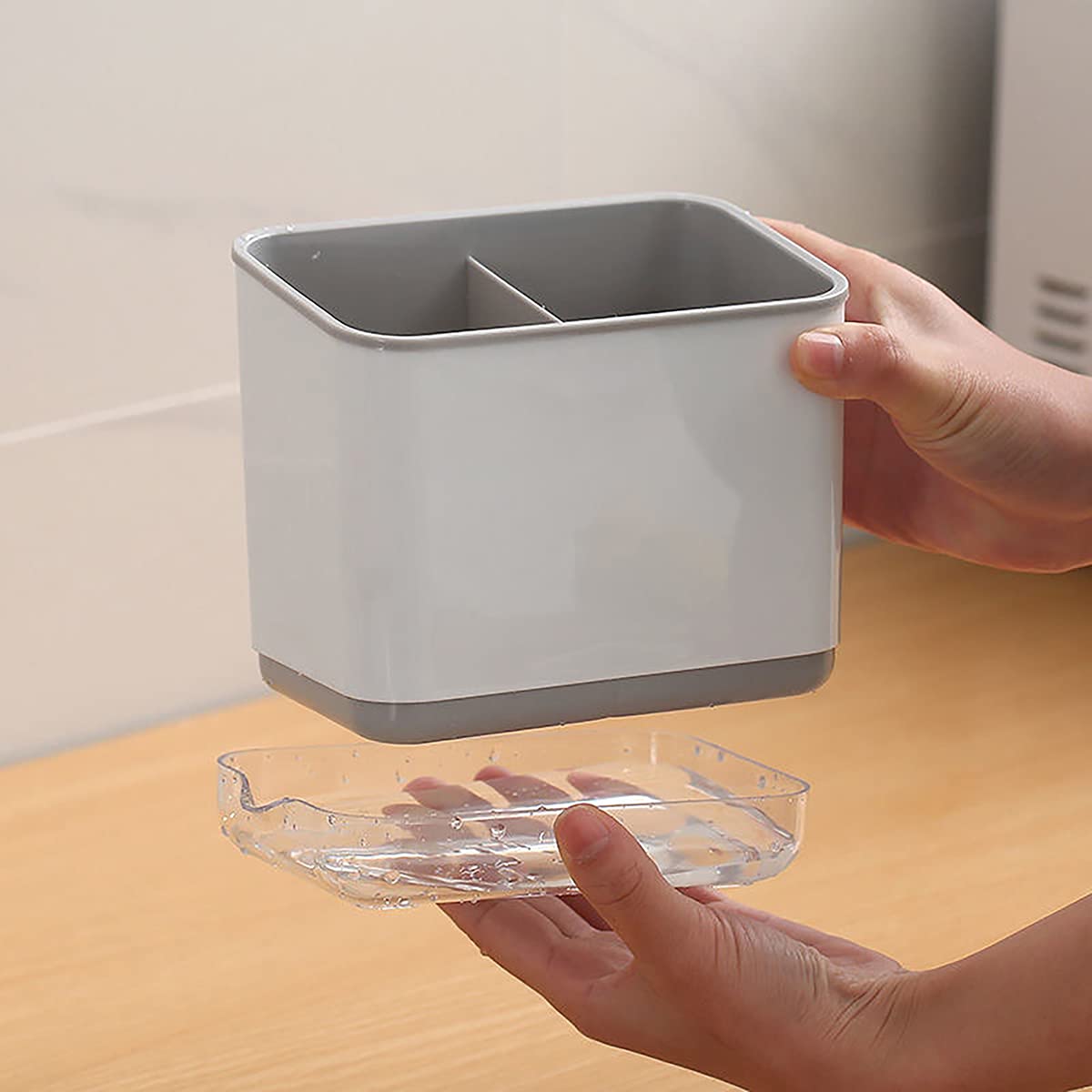 KTATA Sponge Dish Brush Holder for Kitchen Sink Caddy Organizer Double Layer Cutlery Drain Rack Kitchen Sink Caddy Desktop Storage Sink Accessories