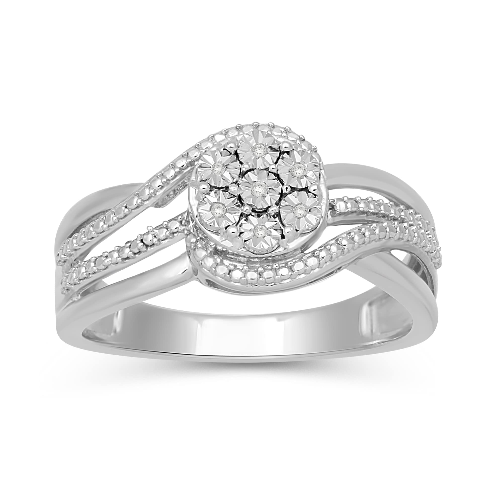 Jewelili Sterling Silver Natural White Round Diamonds Ring, Size 7