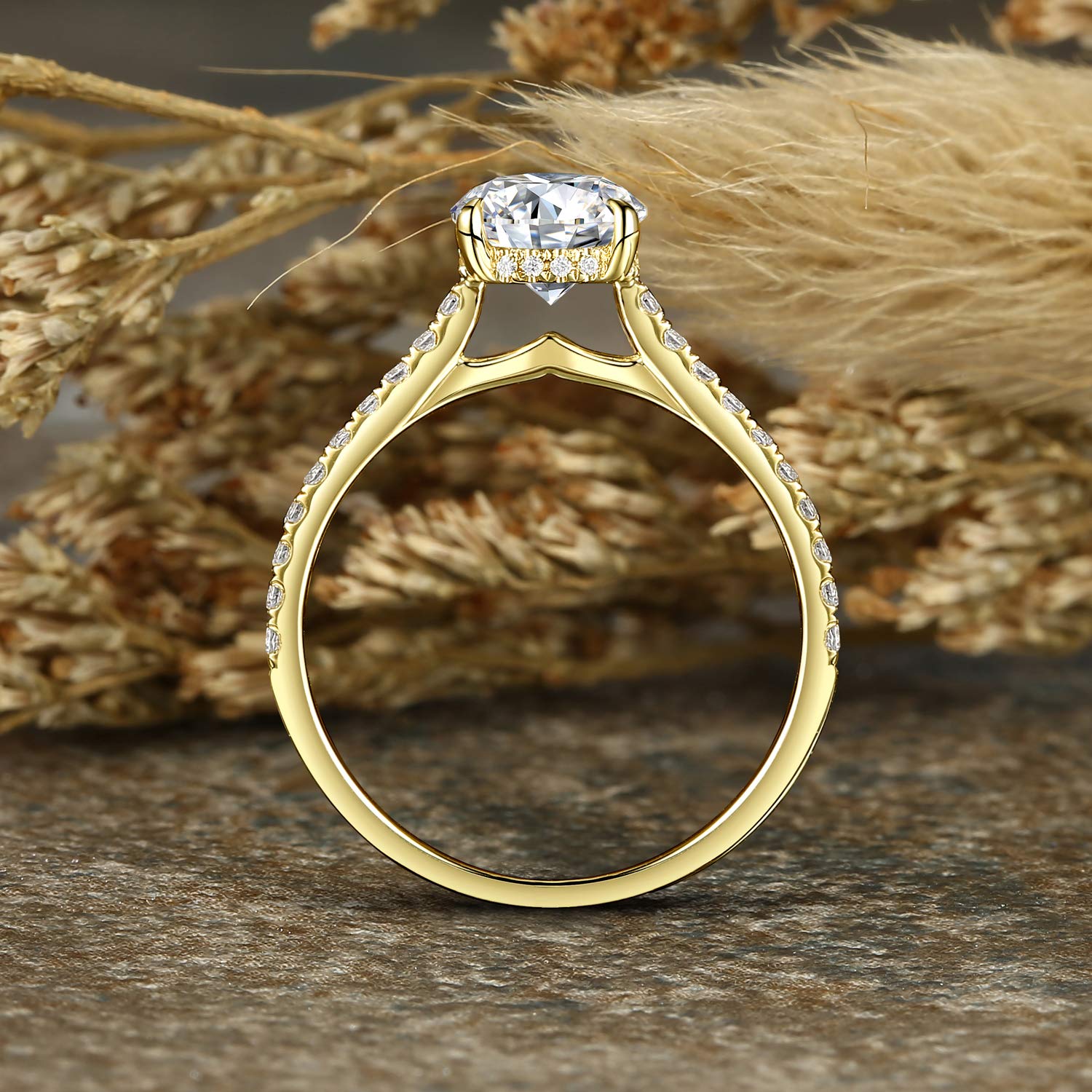 Lamrowfay 4-Prong Set 14k Solid Gold 1CT 6.5mm CZ Simulated Diamond Engagement Ring Promise Bridal Ring (yellow-gold, 8.5)