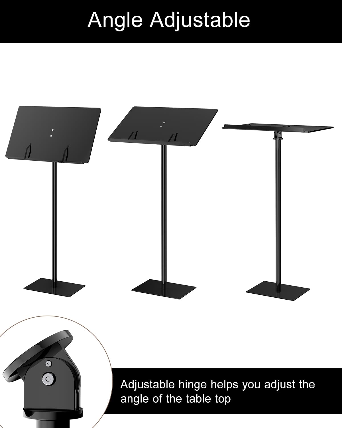 KSacry Acrylic Podium Stand, 42.3" H Black Angle Adjustable Acrylic Podiums for Church,Modern Lecterns & Pulpits for Classroom, Concert, Church, Speech, Easy Assembly, Metal Base, Black