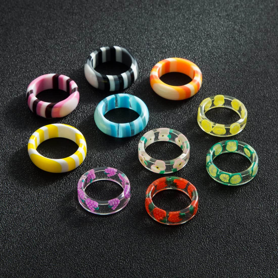 K&Y 20PCS resin acrylic color ring 15PCS color flower butterfly beaded ring set cute handmade flower bead ring for Women (Color3)