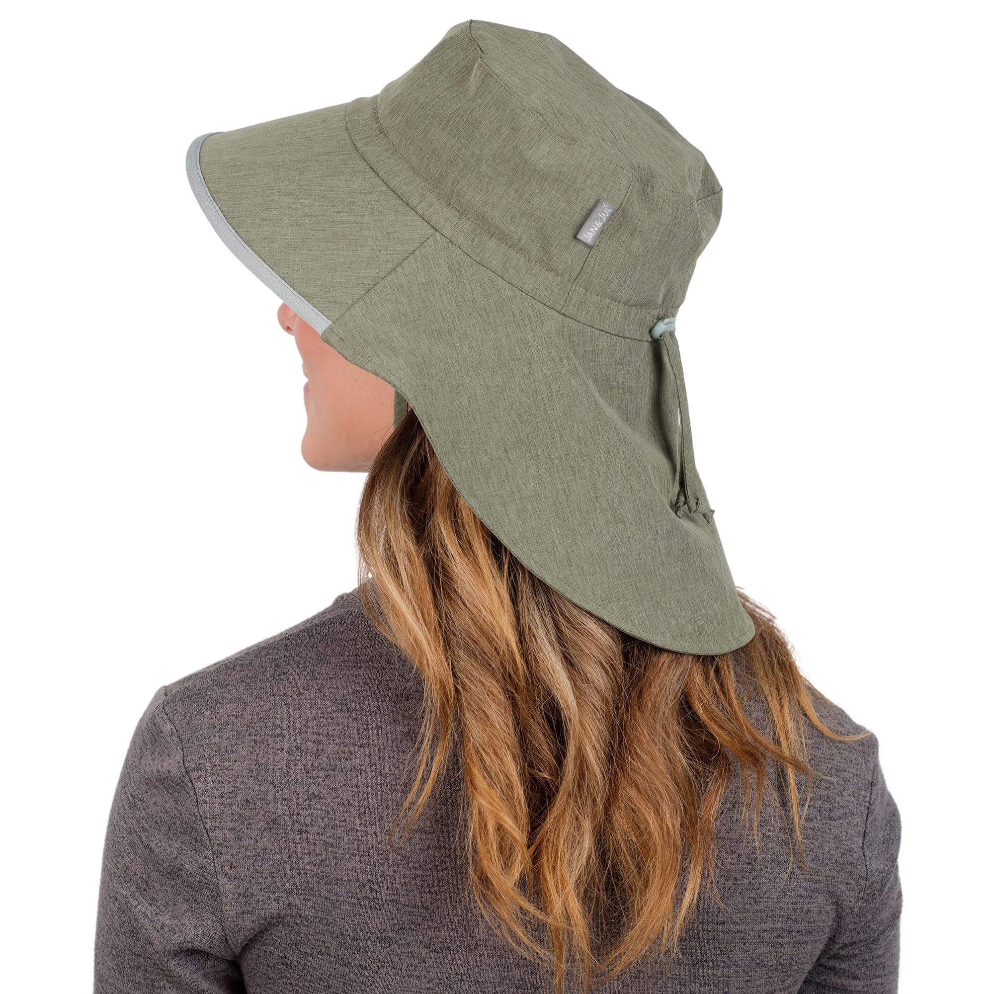 JAN & JUL Men and Women Sun Hat with Large Neck Flap and Adjustable Strap (Aqua-Dry Adventure: Black, L)