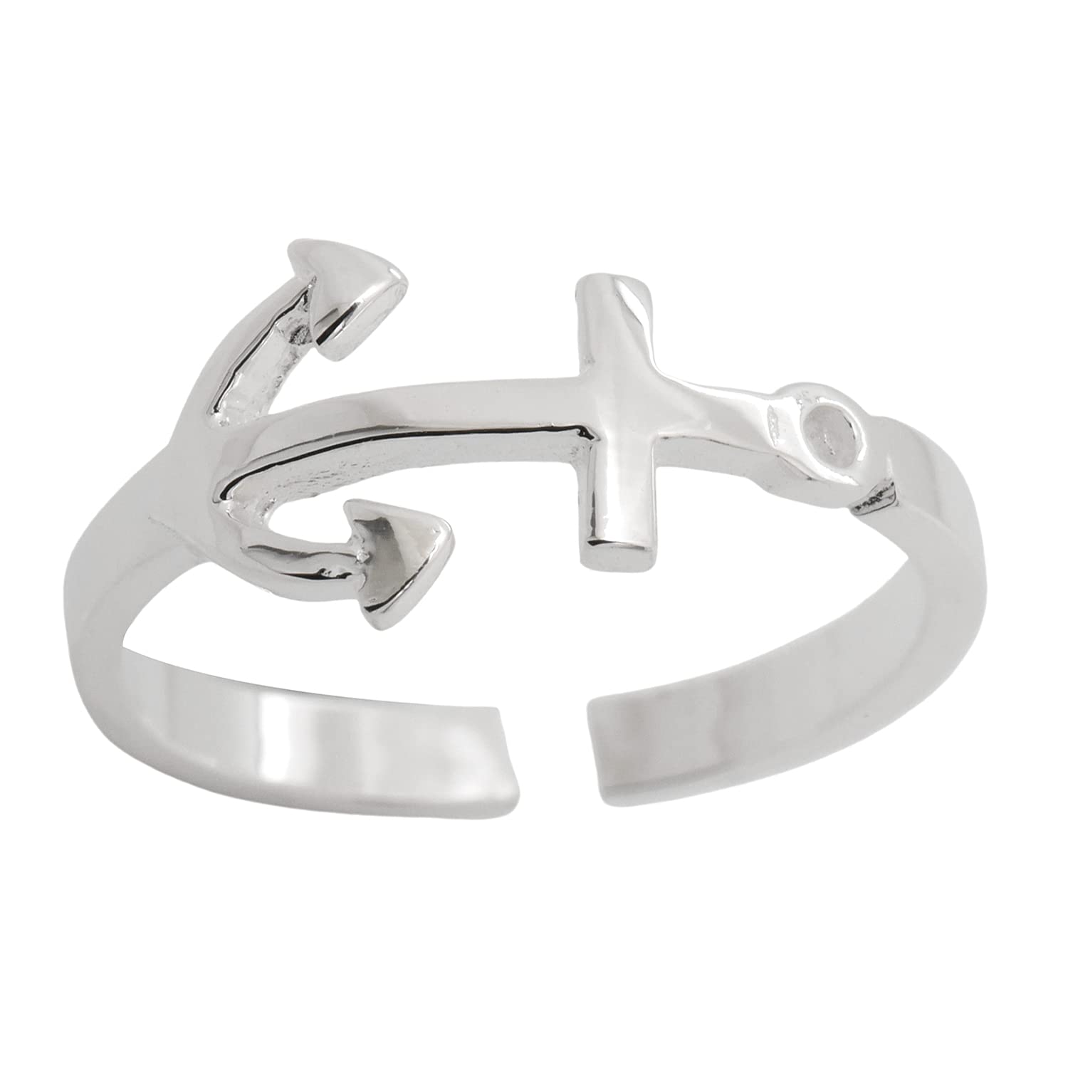 JEWELRITZY 7mm Sideways Anchor Wraparound Adjustable Toe Ring .925 Sterling Silver Womens