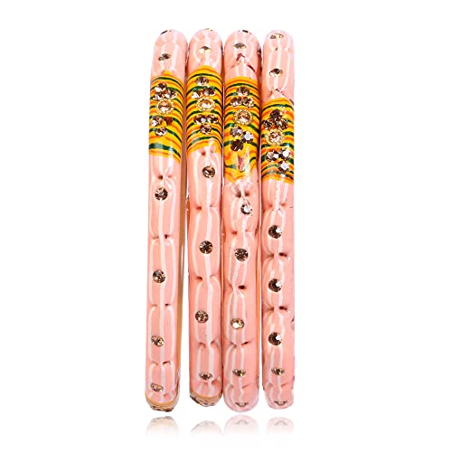 JD'Z COLLECTION Indian Jewelry glass bangles for women Lac Bangles For women Bangles set of 4 Multi Bracelets Kada (Beige, 2.6)