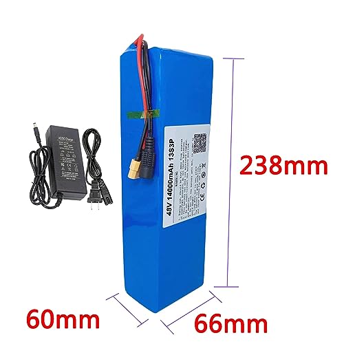 HefddEHY 48V 14Ah Lithium Battery,13S3P Lithium Ion Battery Pack,with XT60 Connector+54.6V 2A Charger,for 200W-750W E-Bike Electric Bicycle Scooter
