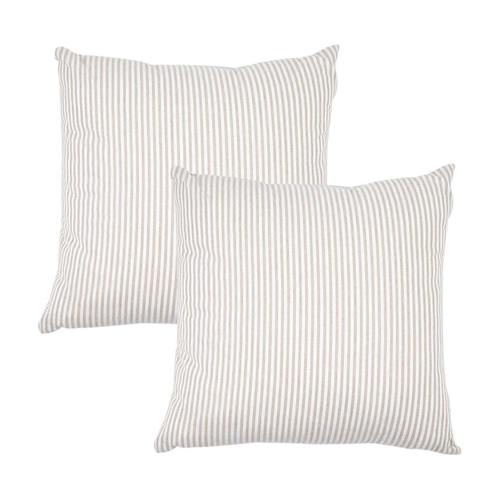JES&MEDIS Pack of 2 Pillowcase Cotton Striped Home Decor Square Throw Pillow Covers Set for Office Bed Car Club 18 x 18 Inches 45 x 45 cm Beige and White