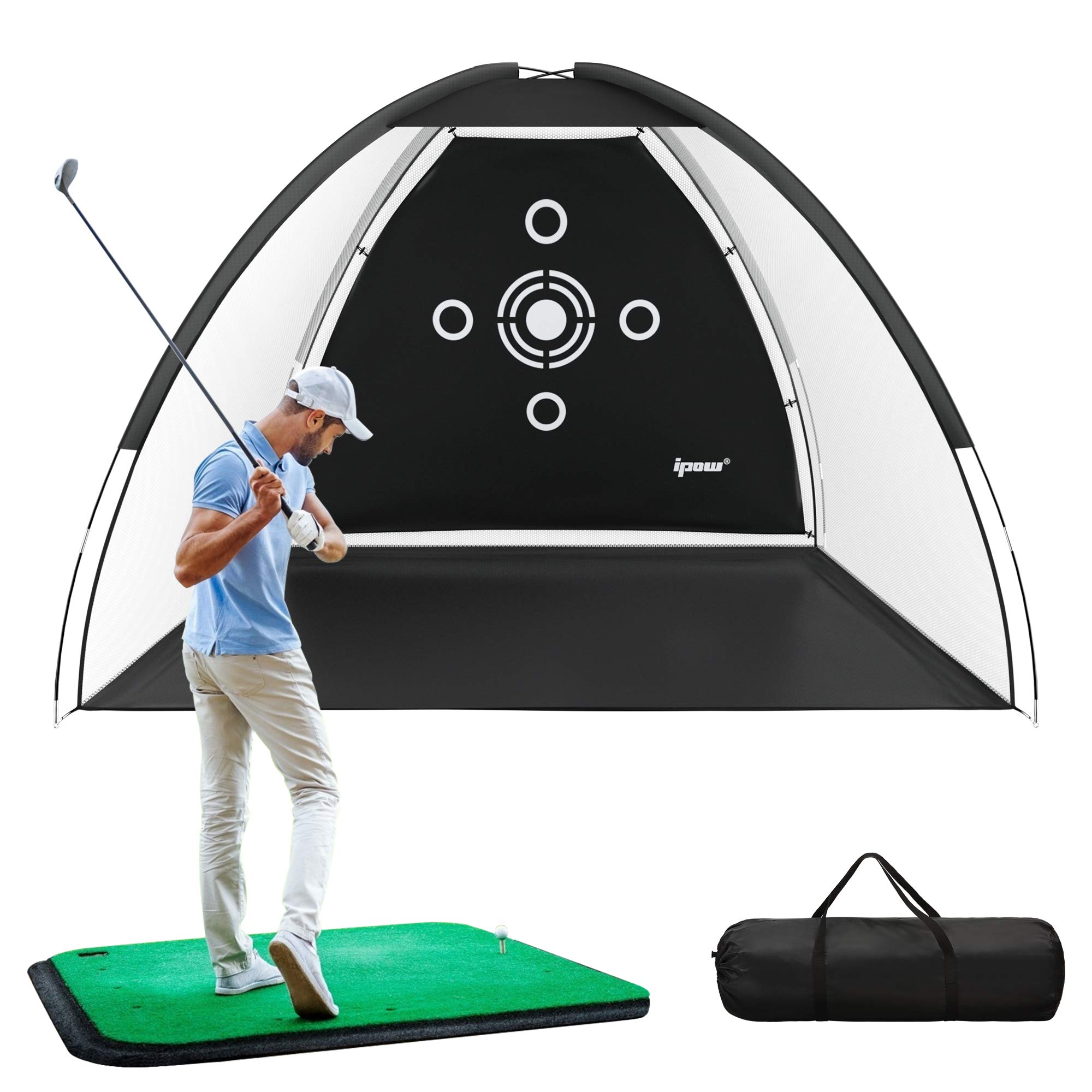 IPOW Golf Practice Net, 10x7ft Golf Hitting Training Aids Nets with Target and Carry Bag for Backyard Driving Chipping - Men Kids Indoor Outdoor Sports Game (10x6.5ft (Large))