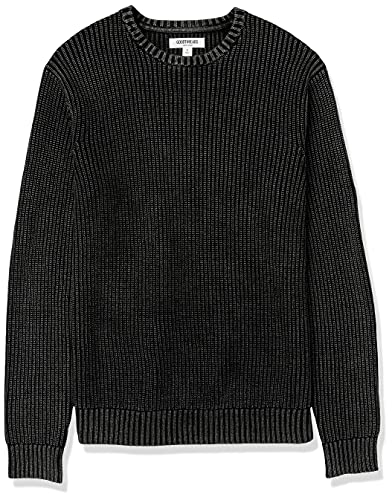 Goodthreads Men's Soft Cotton Rib Stitch Crewneck Sweater, Washed Black, Large