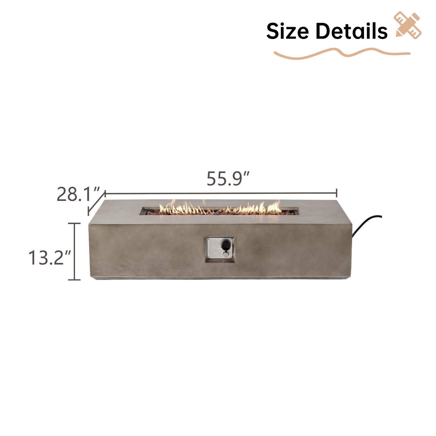 HOMPUS Outdoor Rectangular Propane Fire Pit Table, 56''x28ββx13'' Fire Table, 50000 BTU Fire Pit w Free Waterproof Cover & Fire Stone for Patio, Garden, Grey