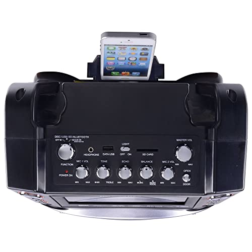 Karaoke USA GF946 GF946 DVD/CD+G/MP3+G Bluetooth 35-Watt Karaoke System with 7-Inch TFT Digital Color Screen, LED Lights, HDMI Output, and 2 Microphones (Black)