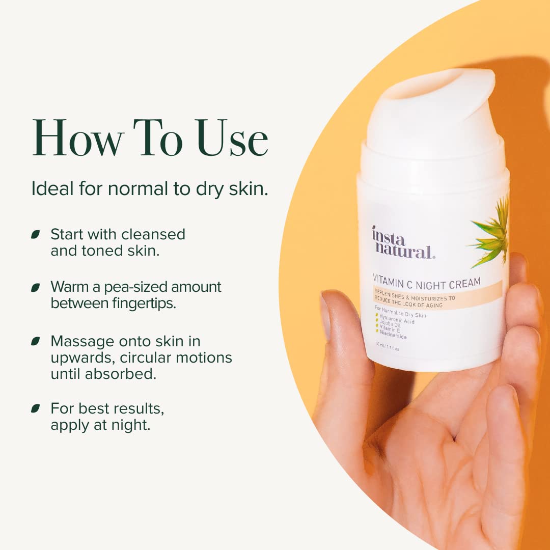 InstaNatual Vitamin C Night Cream, Night Moisturizer for Face with Hyaluronic Acid, Jojoba Oil, Vitamin E and Niacinamide, Vitamin C Face Cream