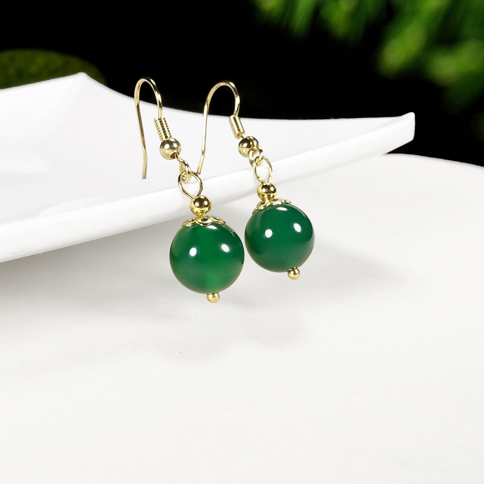 Jade Earrings for Women 18k Gold Green Ball Drop Dangle Earrings Gift for Graduation Anniversary