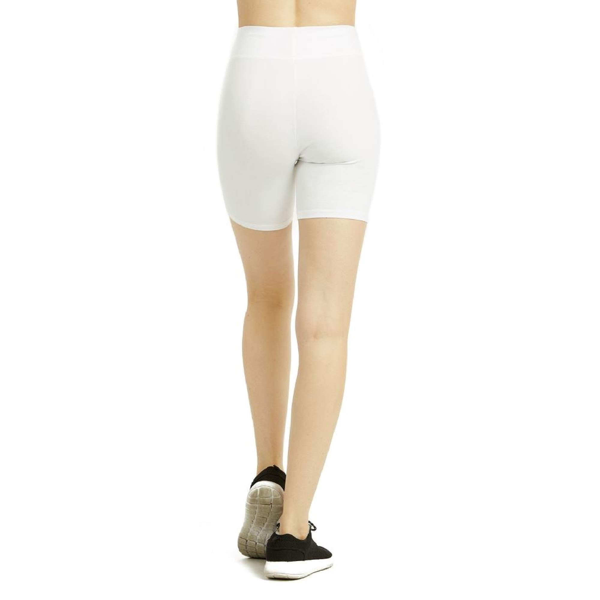I&S Women's Mid Thigh Cotton Activewear Exercise Workout Biker Yoga Walking Shorts (Small, White)