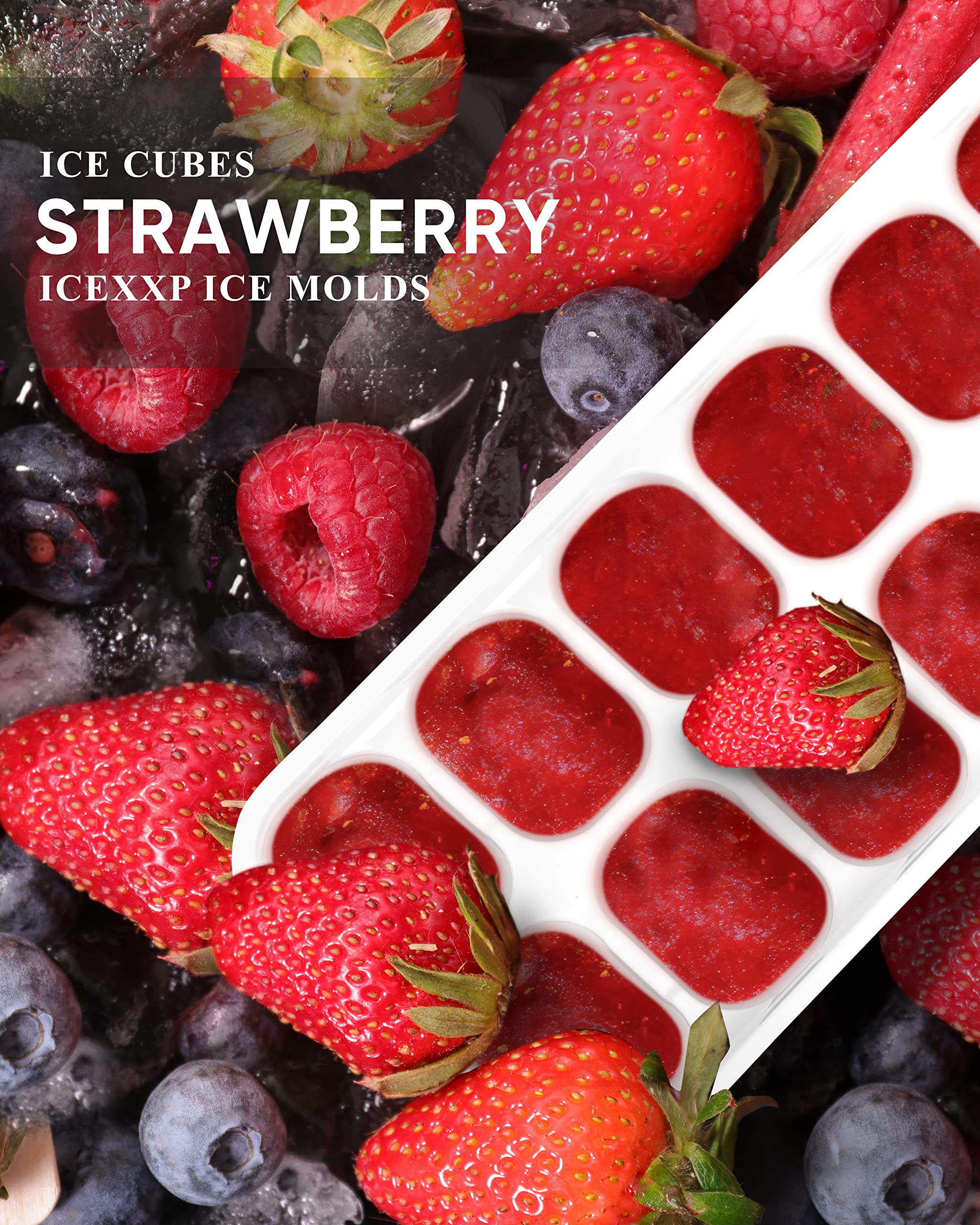 ICEXXP Ice Cube Trays for Freezer, 4 Pack Easy Release & Flexible Silicone Ice Cube Trays with Lids, BPA Free & Odor Free for Cocktail, Coffee, Stackable Plastic Ice Trays for Freezer with Covers