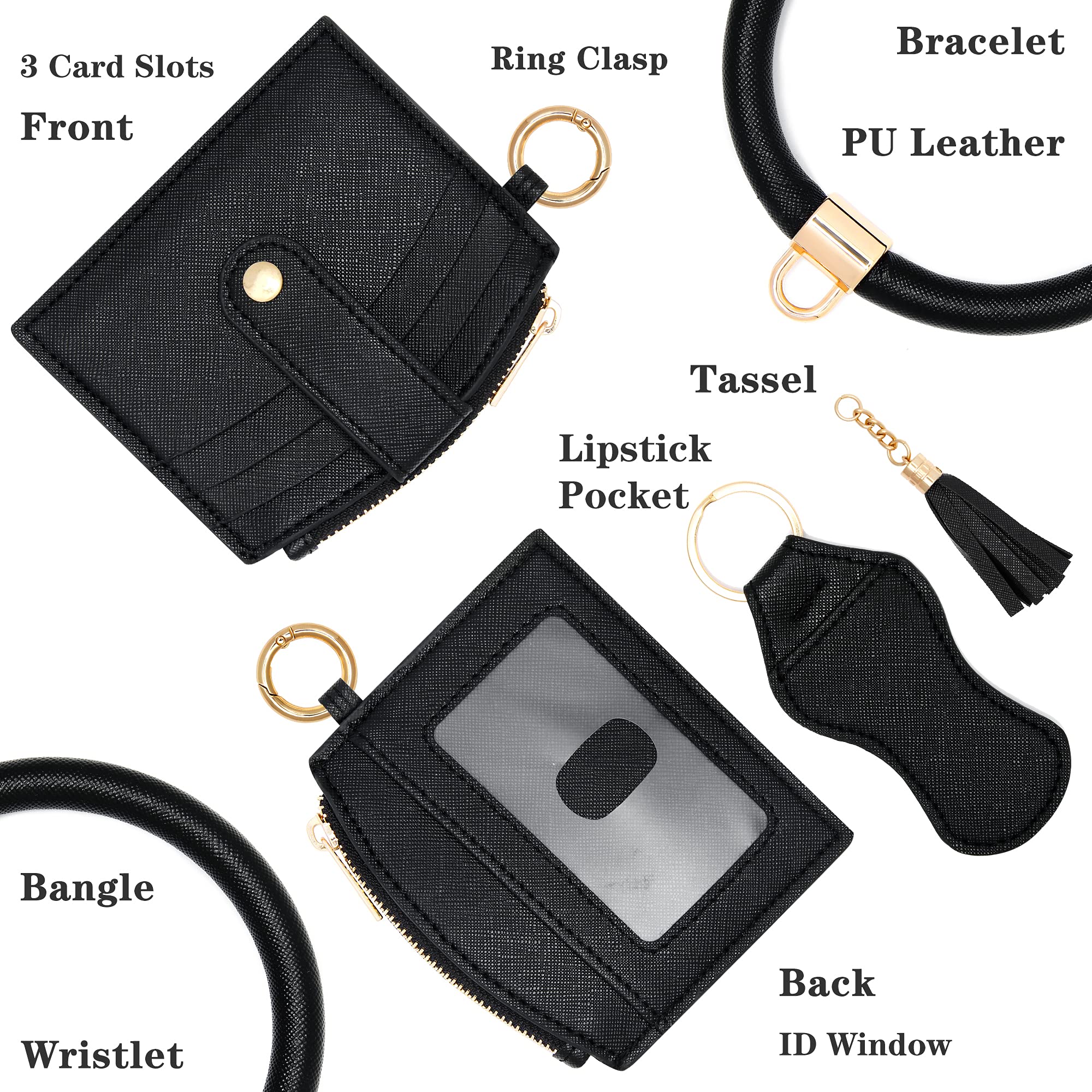 KUKOO Wristlet Bracelet Keychain Wallet for Women Credit Card Holder Tassel Keyring Bangle Lipstick Holder with Gift Box