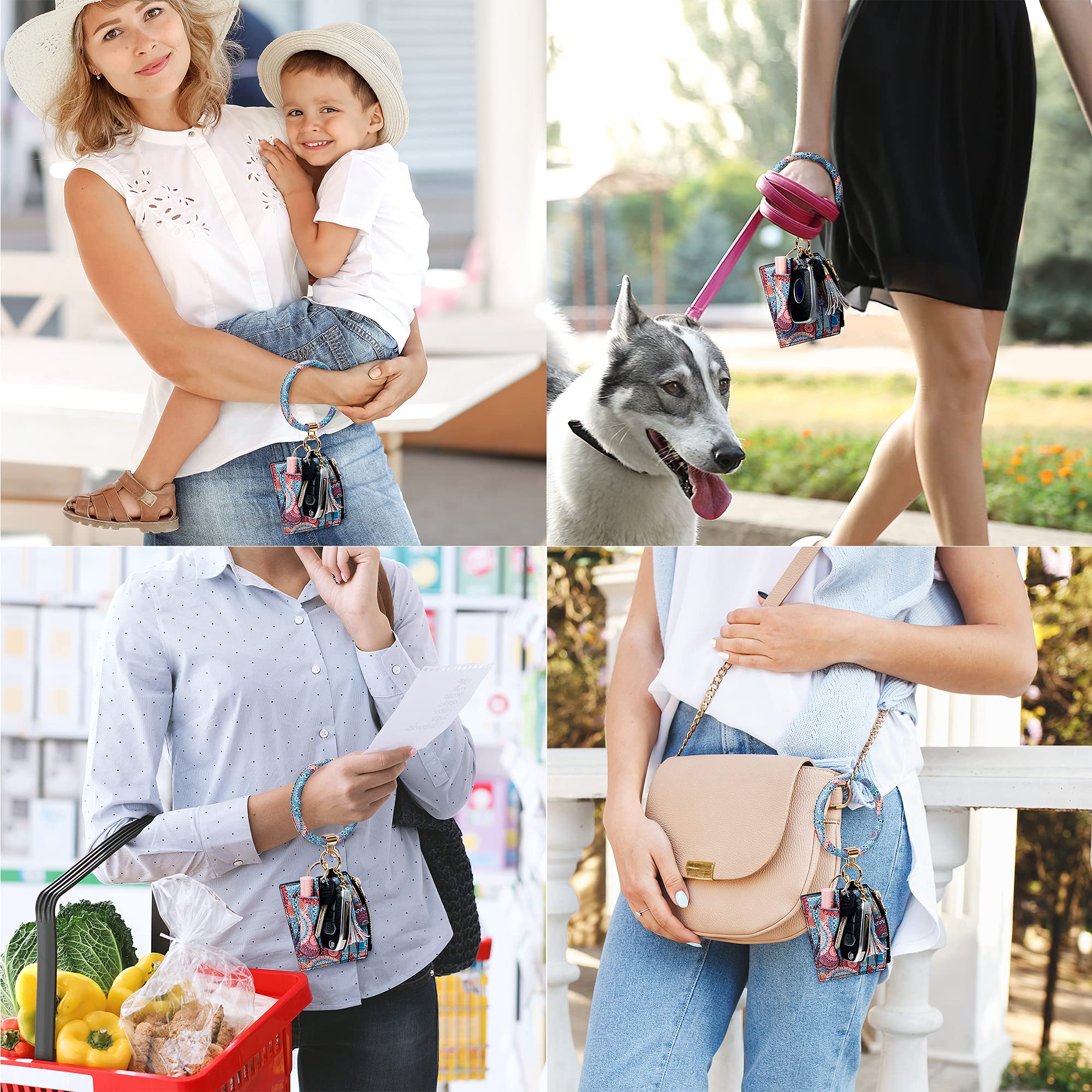 KUKOO Wristlet Bracelet Keychain Wallet for Women Credit Card Holder Tassel Keyring Bangle Lipstick Holder with Gift Box