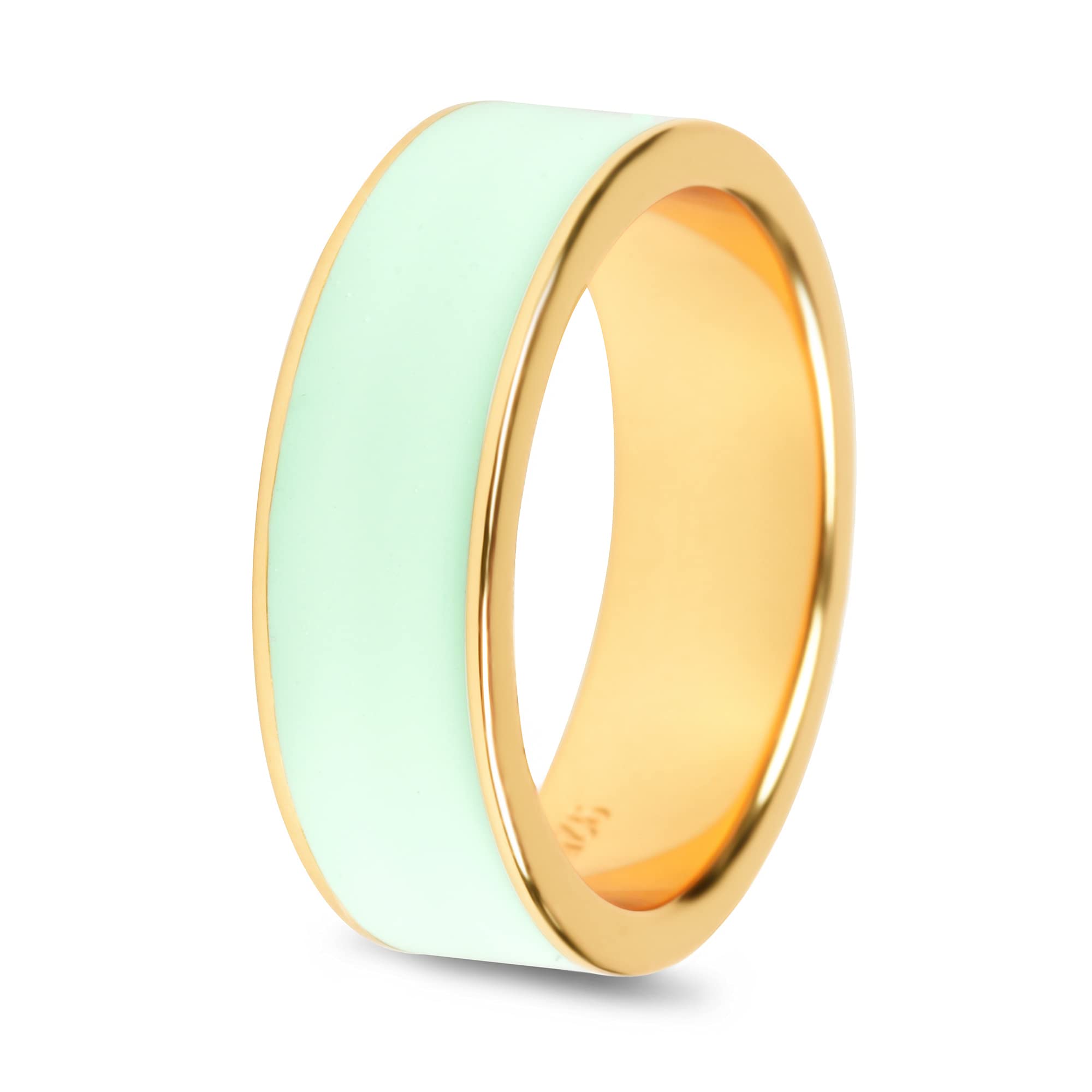 JULIETTE COLLECTION Gold Plated Sterling Silver Mint Green Enamel Thick Band Ring for Women - Size 7