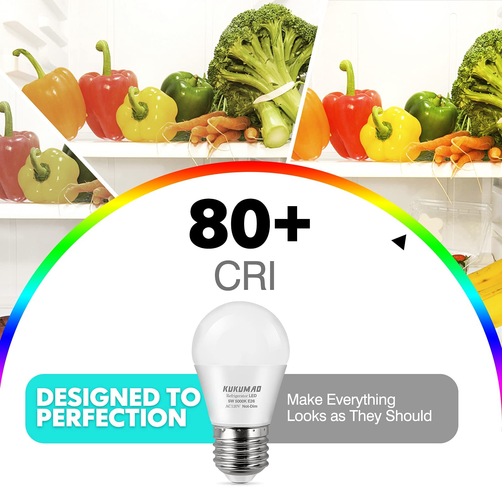 KUKUMAO LED Refrigerator Light Bulb 40W Equivalent 5 W Daylight White 5000K Fridge Waterproof Bulbs 120V A15 E26 Medium Base Freezer Ceiling Home Lighting Lamp Non-dimmable(2 Pack)