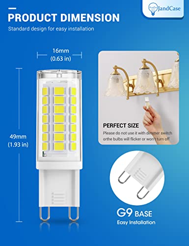 JandCase G9 LED Light Bulbs 5W, 40W Halogen Equivalent, 6000K High Brightness 400LM, G9 Base, Non-Dimmable, Flicker-Free, Daylight White for Home Lighting, Chandeliers, Household Applications, 5 Pack