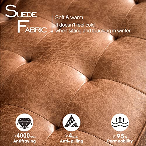 XIZZI Mid-Century Modern Living Room Loveseat Sofa Couch Fack Suede Fabric with Square Arm and Wood Grain Legs for Small Space, 69.68" W Brown