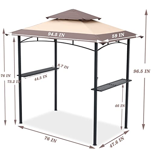 KFJBX Outdoor Grill Gazebo 8 X 5 Ft Shelter Tent Double Tier Soft Top Canopy and Steel Frame with Hook and Bar Counters