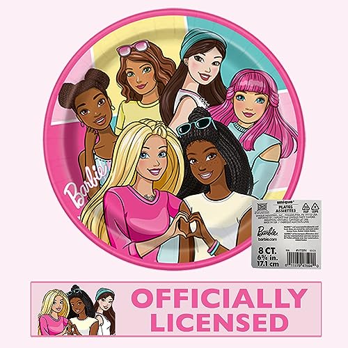 Unique Barbie Party Decorations | Serves 16 Guests | Officially Licensed | Barbie Birthday Decorations | Barbie Birthday Party Supplies | Barbie Tablecover, Plates, Napkins, Button