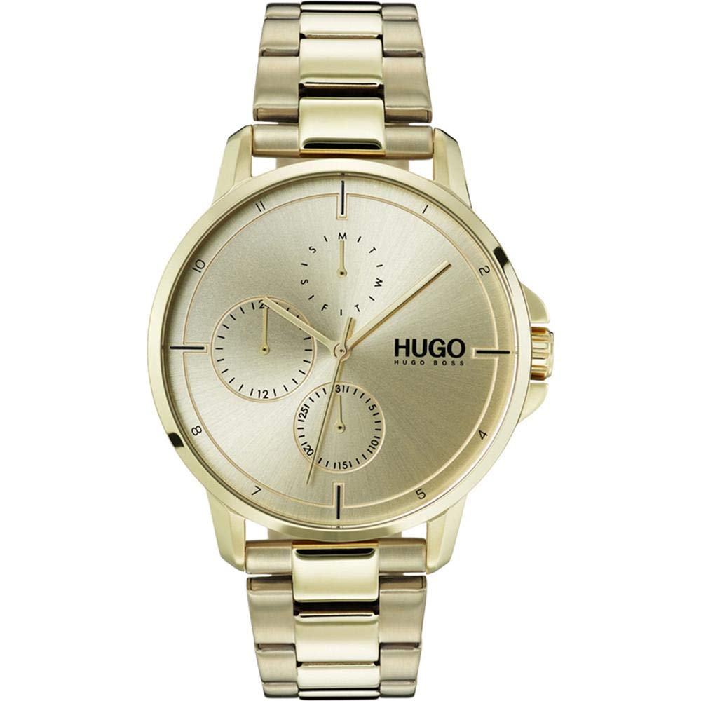 HUGO Men's Quartz Watch with Stainless Steel Strap, Gold, 20 (Model: 1530026), Black