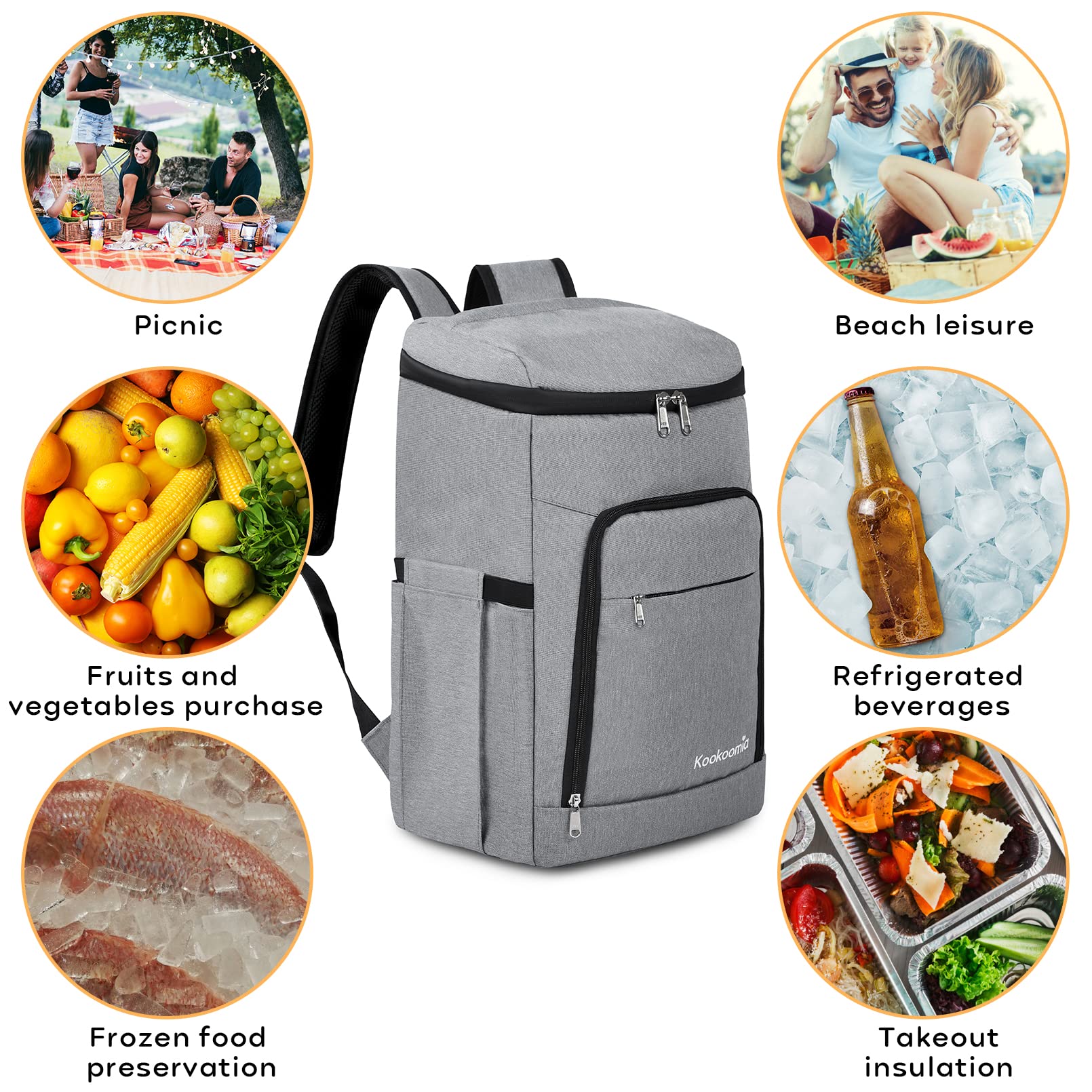 kookoomia Cooler Backpack 30 Cans Insulated Cooler Backpack Waterproof Leakpoof Cooler Bag Lunch Backpack Cooler for Picnic Camping Beach Accessories