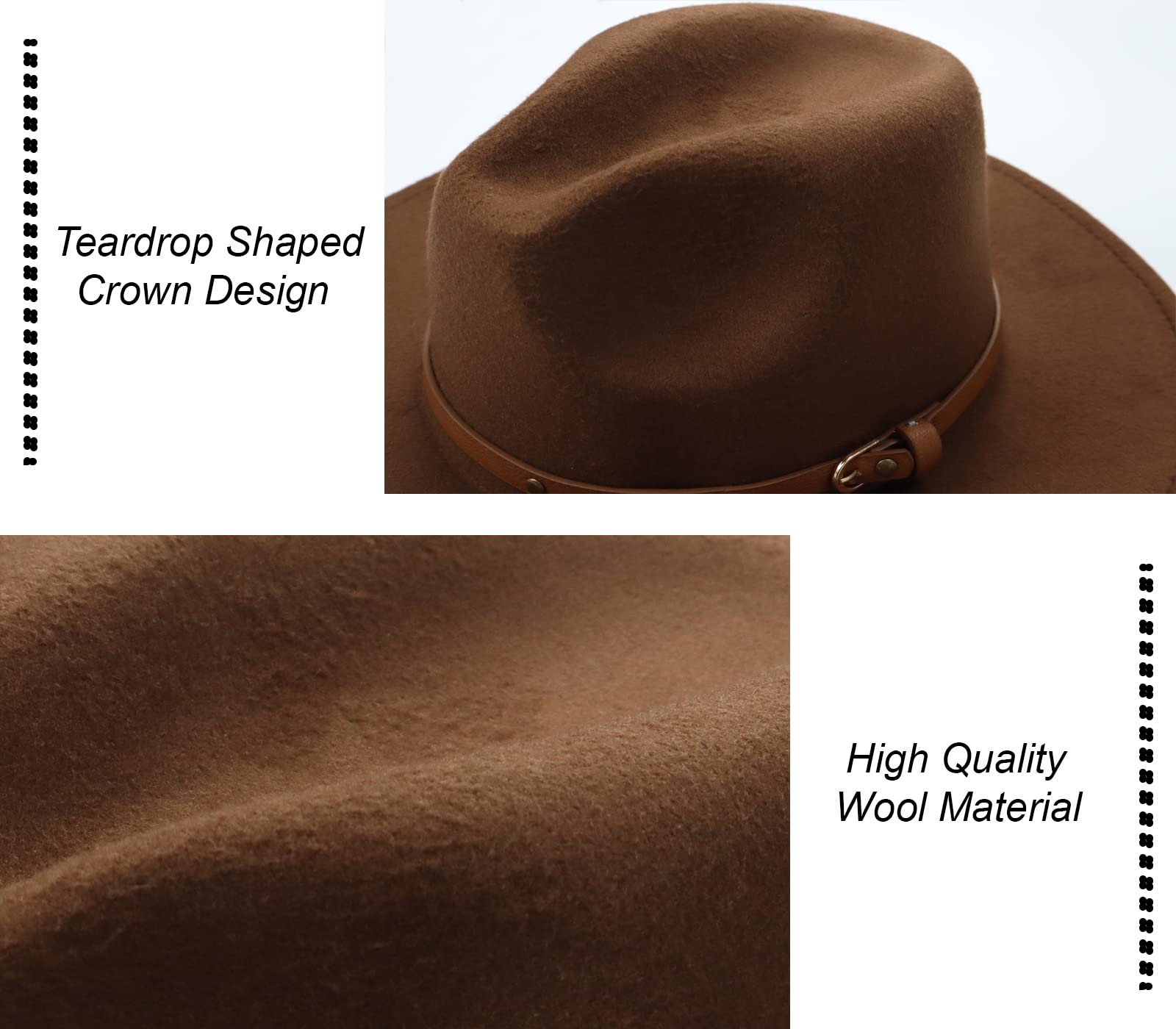 Koreshion Women Classic Fedora Hat Wool Wide Brim Felt Hats Jazz Cap with Belt Buckle Panama Hat Coffee